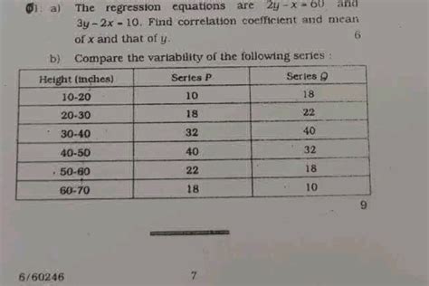 1 A The Regression Equations Are 2 Y X 60 And StudyX