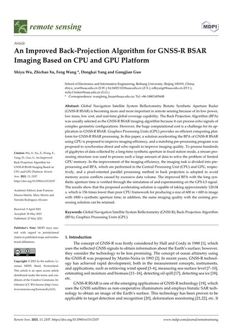 Pdf An Improved Back Projection Algorithm For Gnss R Bsar Imaging