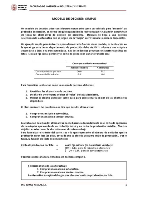 Modelo De Decisión Simple Pdf Ingeniería Transporte