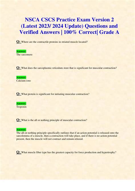 Nsca Cscs Practice Exam Version 2 Latest 2023 2024 Update Questions And Verified Answers