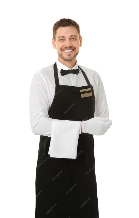 Premium Photo Handsome Waiter On White Background