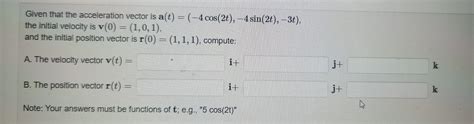 Solved Given That The Acceleration Vector Is Chegg