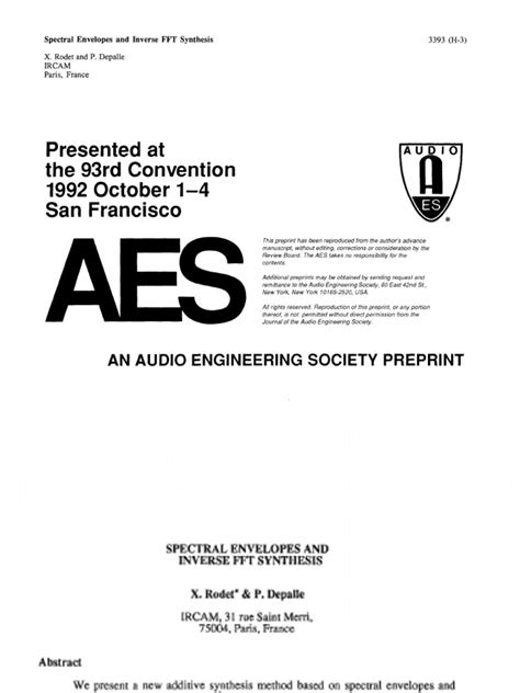 Pdf 1992 Spectral Envelopes And Inverse Fft Synthesis Dokumentips
