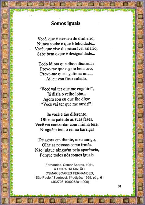 Blog Do Prof Osmar Fernandes Somos Iguais Poesia
