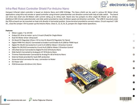 Infra Red Robot Controller Shield For Arduino Nano Electronics Lab Com