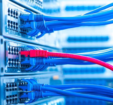 Network Switch And Ethernet Cables Data Center Concept Stock Image Image Of Connect Line