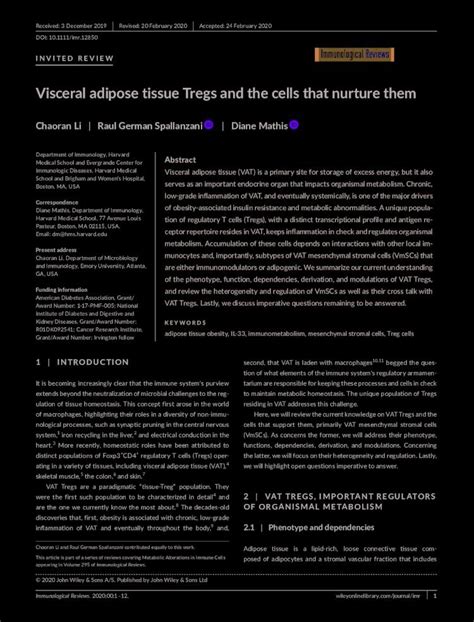 PDF Visceral Adipose Tissue Tregs And The Cells That Nurture Them Extends