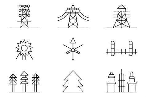 Electric Grid Line Art Drawing Showing Grid With Power Components Premium AI Generated Vector