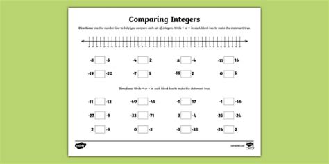 Sixth Grade Comparing Integers Practice Teacher Made