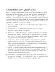 Characteristics Of Quality Data Docx Characteristics Of Quality Data Part Of A System