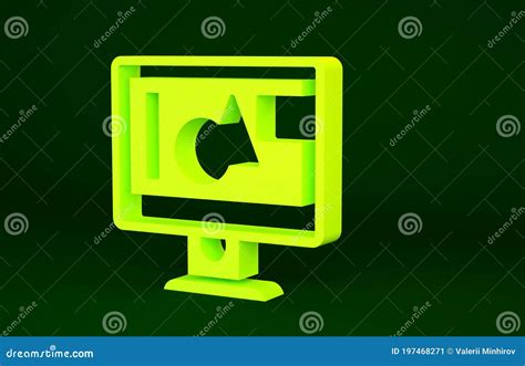 Yellow Computer Monitor Screen Icon Isolated On Green Background Electronic Device Front View