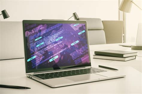 Premium Photo Modern Computer Monitor With Abstract Programming Language With World Map