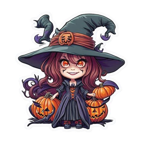 Una Chica De Dibujos Animados Con Un Sombrero De Bruja Vector Premium