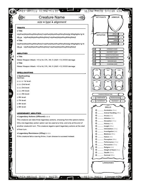 Expanded Stat Block Template Pdf