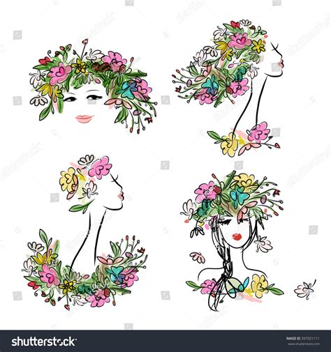 Female Face Floral Hairstyle Your Design Stock Vector Royalty Free
