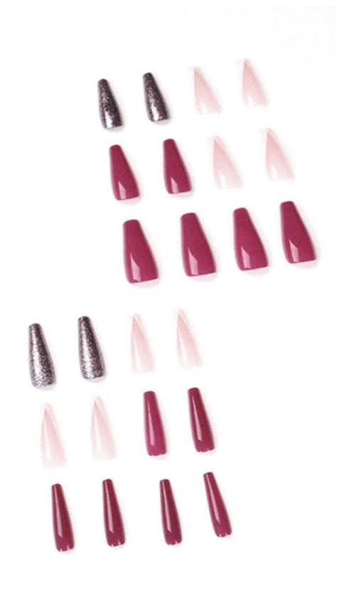 Kamize Coffin Long Press On Nails With Design Pink Fake Nails French Fake Nails Full Cover