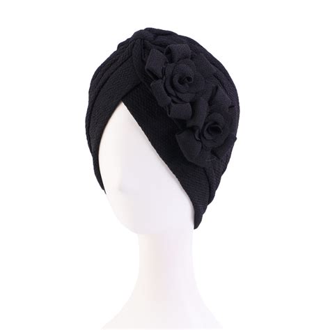 Модни дамски тюрбан с волани на цветя Мрежа за коса Chemo Cap Beanie