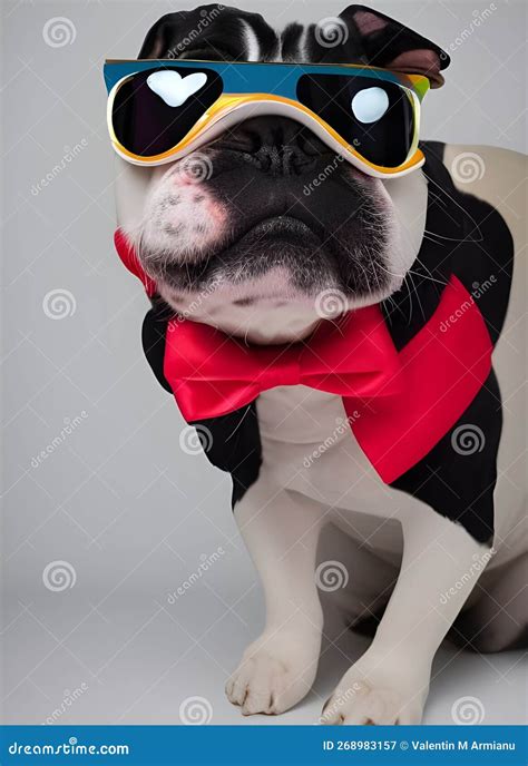 Funny Dog Bulldog Holds A Loudspeaker And Shouts On A Green Background