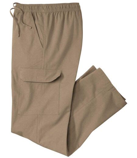 Mens Brown Casual Cargo Trousers Elasticated Waist Atlas For Men