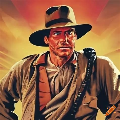Vintage Style Indiana Jones Poster Featuring Iconic Adventure Imagery