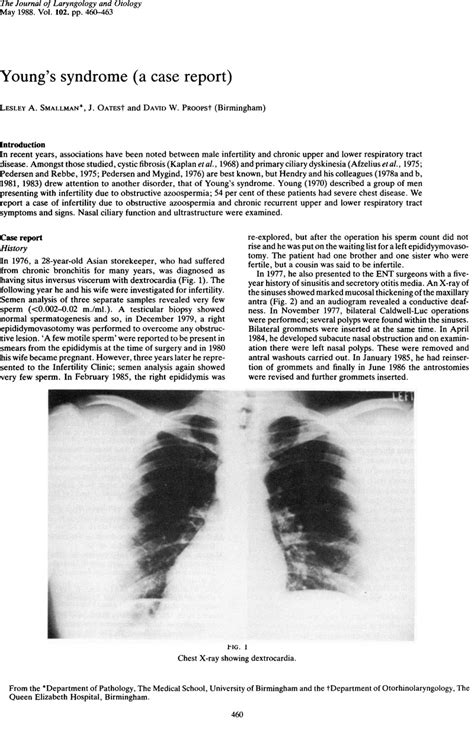 Youngs Syndrome A Case Report The Journal Of Laryngology And Otology