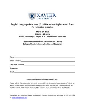 Fillable Online Xavier English Language Learners ELL Workshop