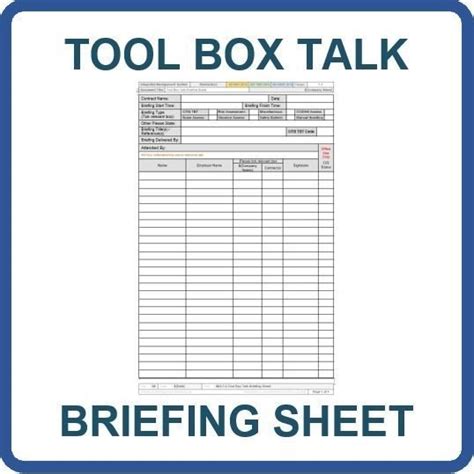 Tool Box Meeting Sign In Sheets