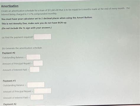 Solved Amortization Create An Amortization Schedule For A Chegg Com