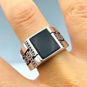 Men S Black Onyx Square Stone Handmade Silver Ring Classic Style