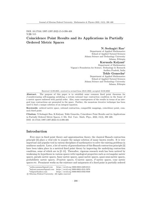 Pdf Coincidence Point Results And Its Applications In Partially
