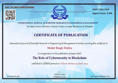 My Research Paper On Blockchain Published In Ijsrem Mohit Singh Daliya Posted On The Topic