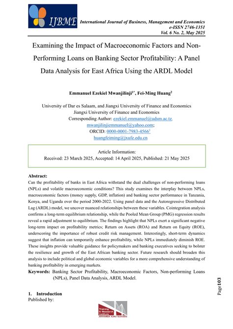 Pdf Examining The Impact Of Macroeconomic Factors And Non Performing Loans On Banking Sector