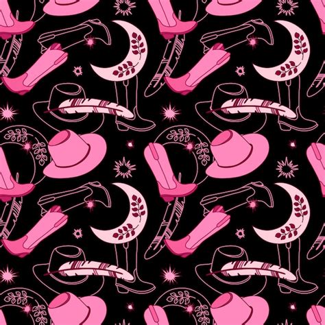 Premium Vector Retro Seamless Pattern With Different Cowgirl Details