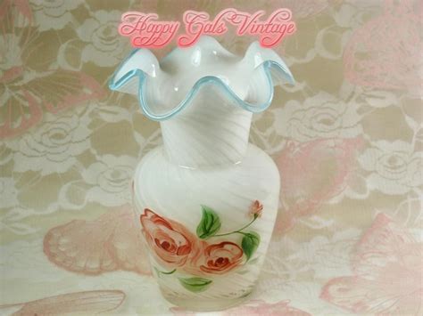 White Blown Glass Vase With Pink Roses Vase With Pink Roses Hand