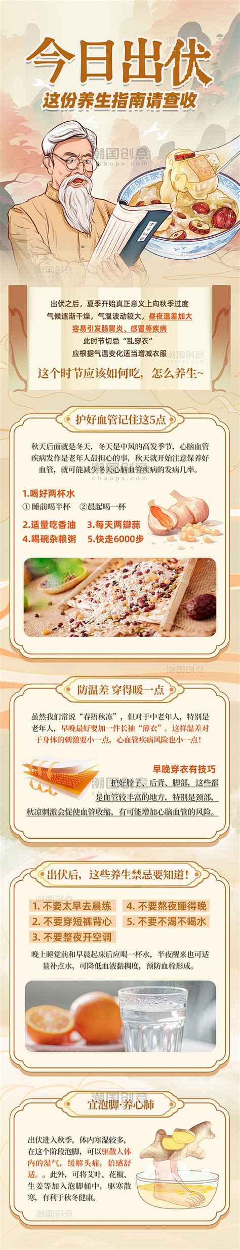 传统中国风出伏三伏天中医养生科普长图