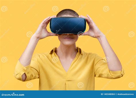 Young Woman In Her 30s Using Virtual Reality Goggles Woman Wearing Vr