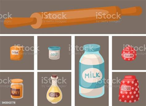 요리 재료 주방 카드 용품 수 제 음식 준비 베이커 벡터 일러스트 레이 션 준비 과자 굽기 꿀에 대한 스톡 벡터 아트 및 기타 이미지 꿀 우유 가루로 빻은 Istock