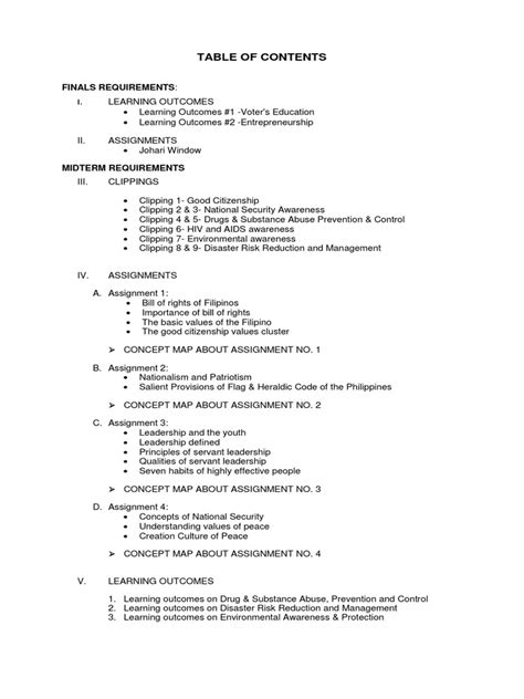 Nstp Table Of Contents Finals Pdf
