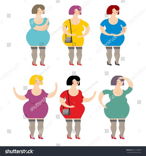 Set Women Prostitutes Hilarious Fat Whores Stock Vector Royalty Free
