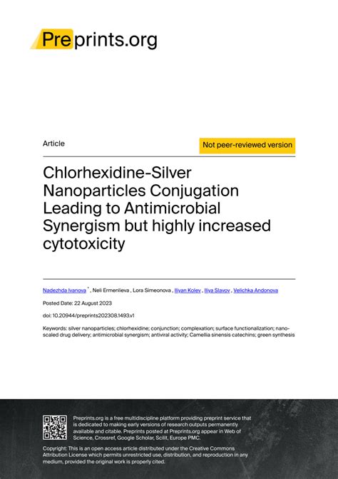 Pdf Chlorhexidine Silver Nanoparticles Conjugation Leading To Antimicrobial Synergism But