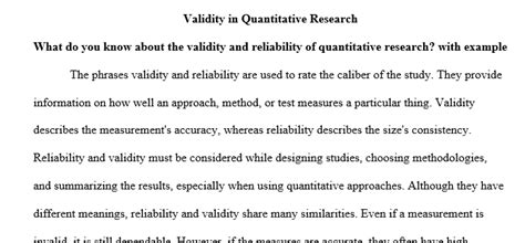 What Do You Know About The Validity And Reliability In Quantitative Research With Example Apa