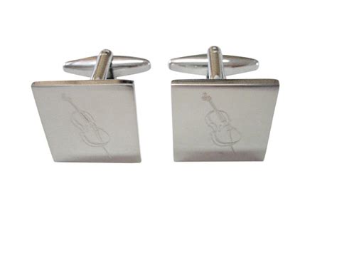 Silver Toned Etched Cello Music Instrument Cufflinks Cello