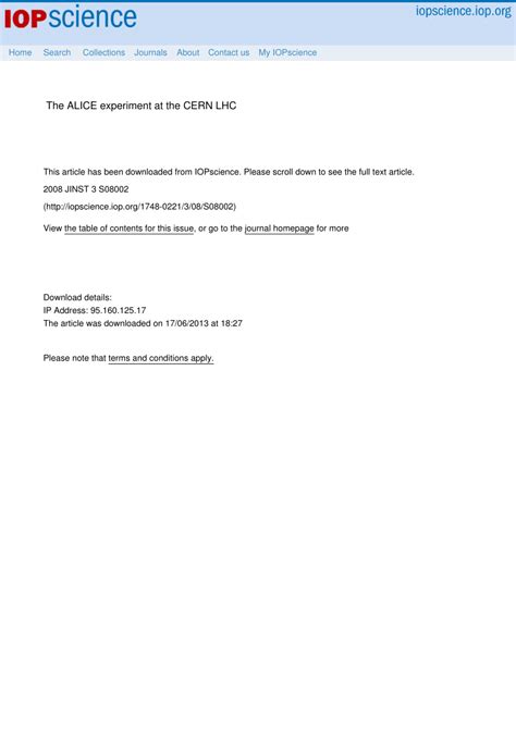 Pdf The Alice Experiment At The Cern Lhc