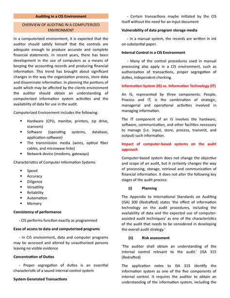 CIS Module Audit Of Cis Environment Auditing In A CIS Environment OVERVIEW OF AUDITING IN A