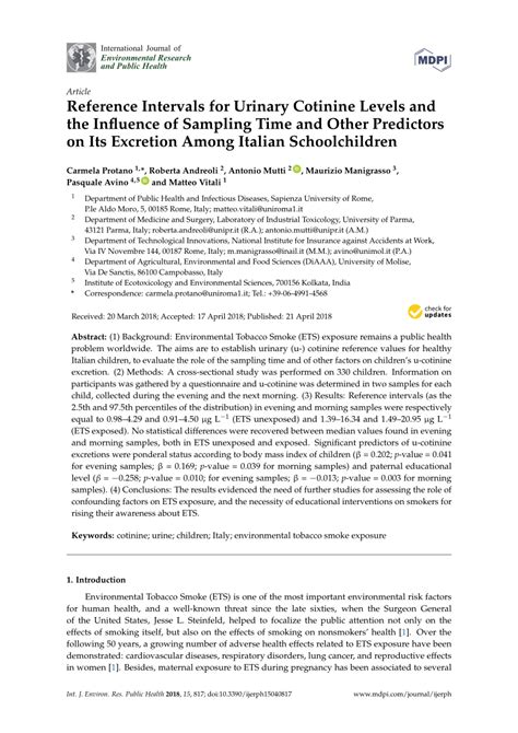 Pdf Reference Intervals For Urinary Cotinine Levels And The Influence Of Sampling Time And
