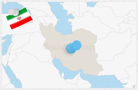 Map Of Iran With A Pinned Blue Pin Pinned Flag Of Iran Stock Vector