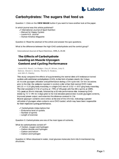 Questions Carbohydrates The Sugars That Feed Us Pdf Carbohydrates
