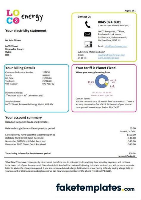 Fake United Kingdom Loco2 Energy Utility Bill Download Word And Pdf