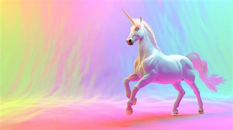 A Beautiful Unicorn Stands In A Field Of Flowers The Unicorn Is White