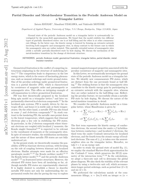 Pdf Partial Disorder And Metal Insulator Transition In The Periodic